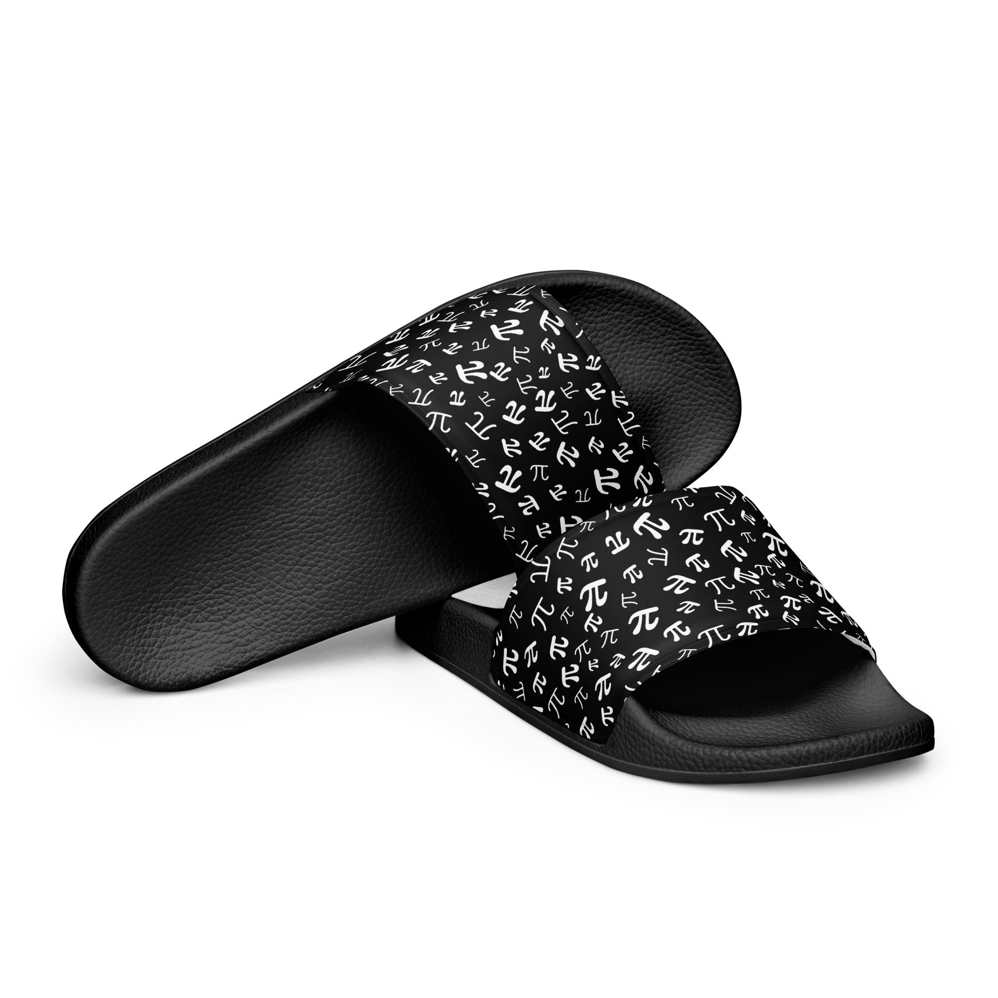 Black Pi Symbols Math Printed Slide Sandals, Pi Equations AOP Summer ...