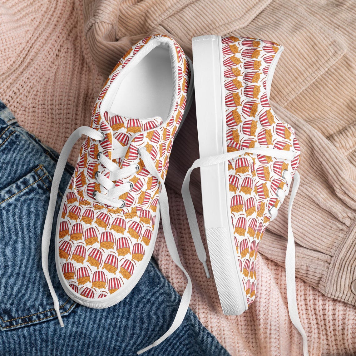 Fried Chicken Fast Food Canvas Shoes Mens, Comfortable Lace-up Summer ...