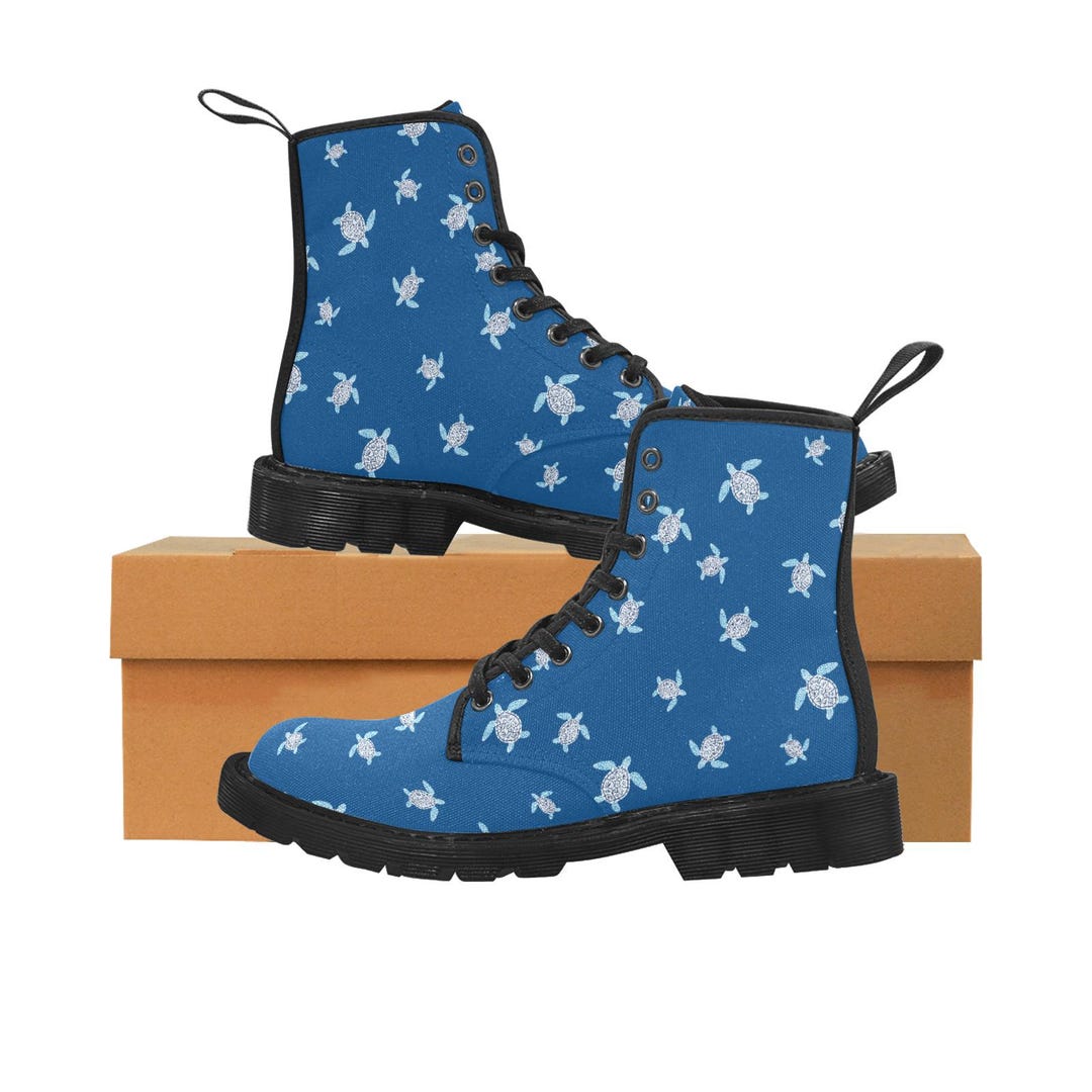 Nautical Sea Turtles Canvas Boots Women, Under the Sea Animal All Over ...