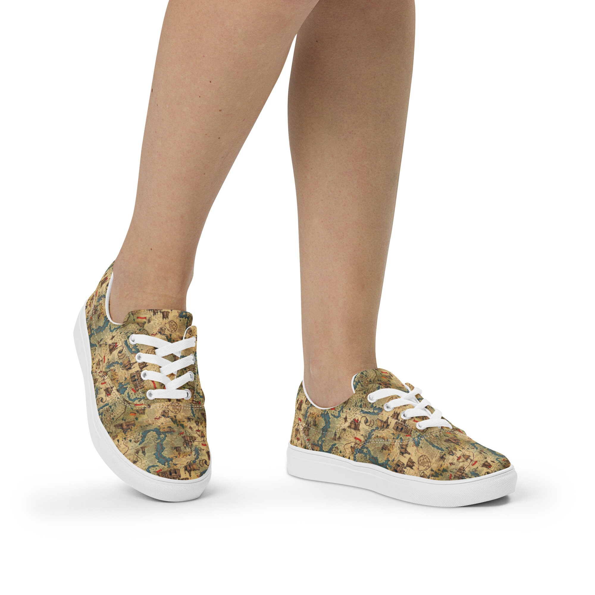 Old World Fantasy Map Printed Lace-up Sneakers Women, Low-top Summer ...