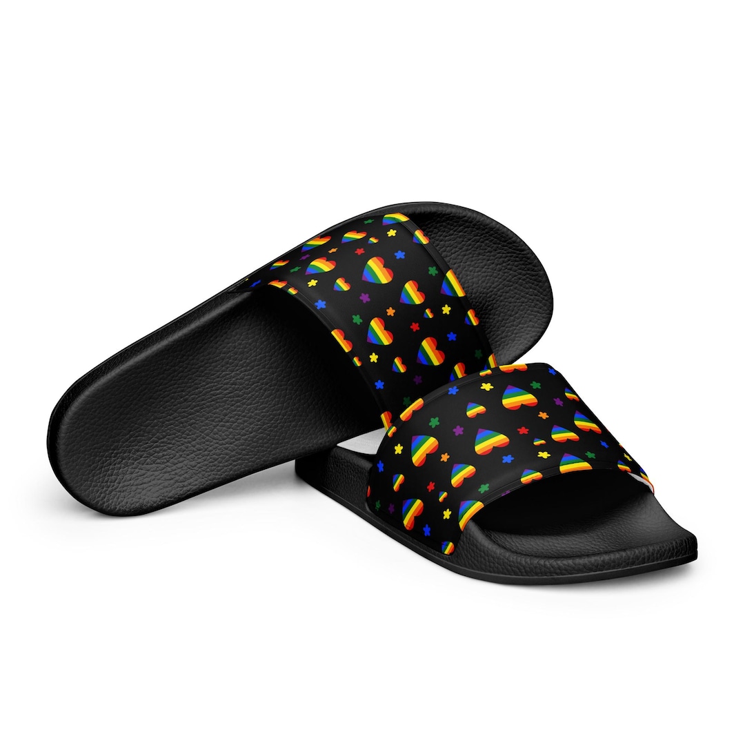 LGBTQ Pride Rainbow Hearts Slide Sandals, Lesbian Summer Beach Sandals ...