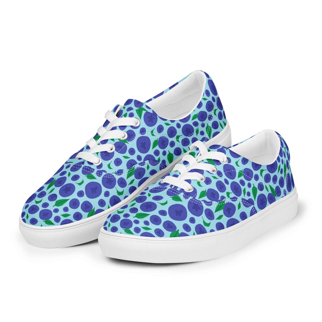 Blueberries Fruit Printed Lace-up Men’s Canvas Shoes, Low Top Sneakers ...