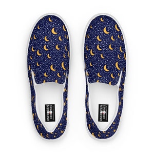 Moon Stars AOP Canvas Shoes Women, Celestial Galaxy Printed Slip-on ...