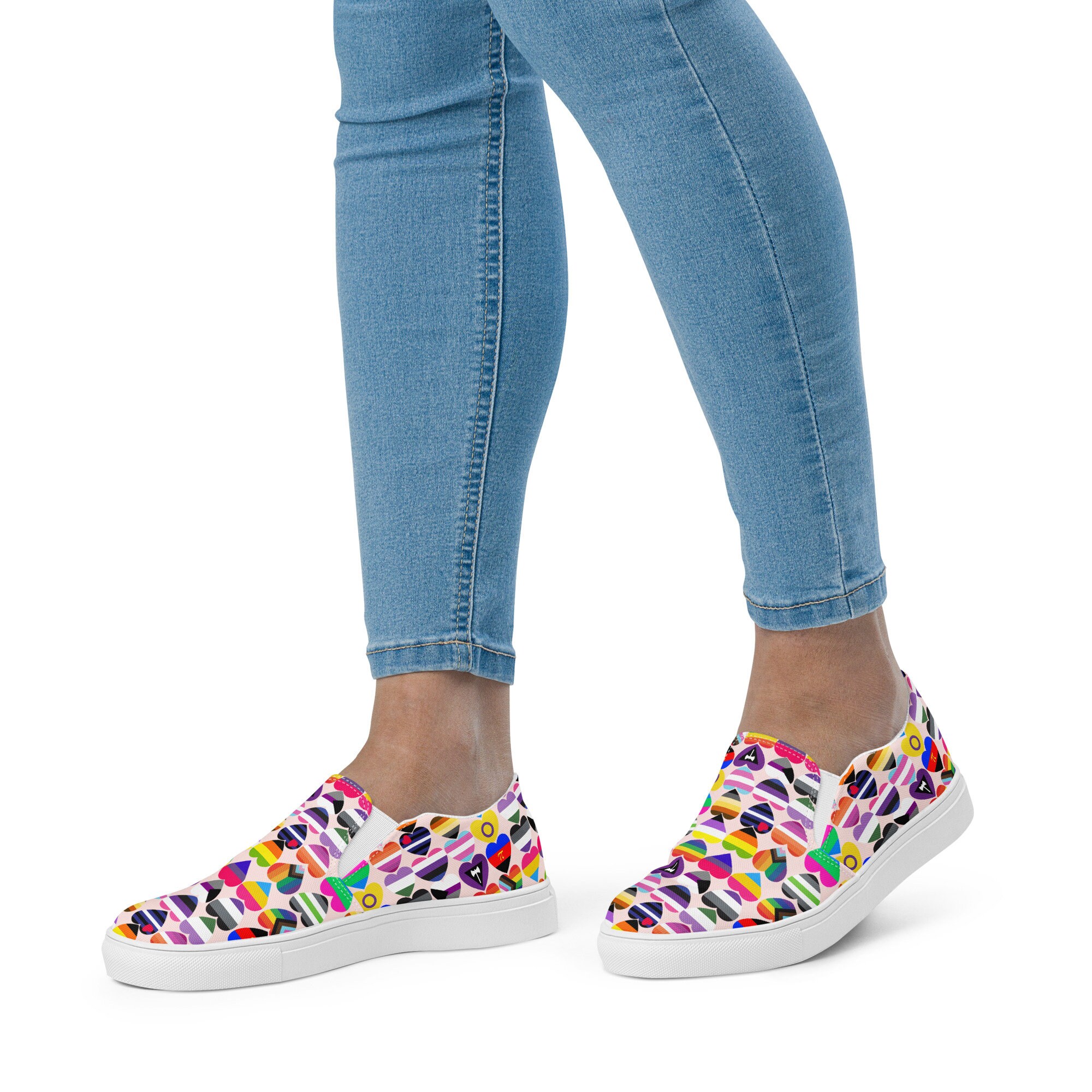 Rainbow Hearts LGBTQ Canvas Shoes Women, Gay Lesbian Streetwear Slip-On ...