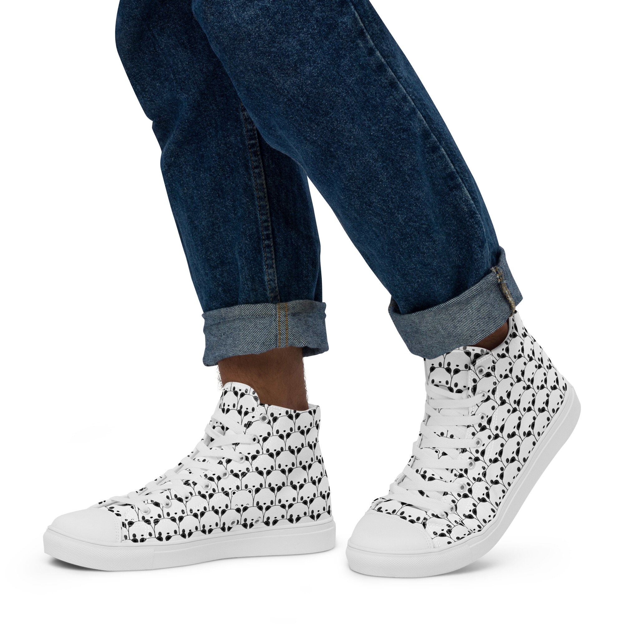 Panda Bears Animal Printed Men's High Top Sneakers, Lace up Converse ...