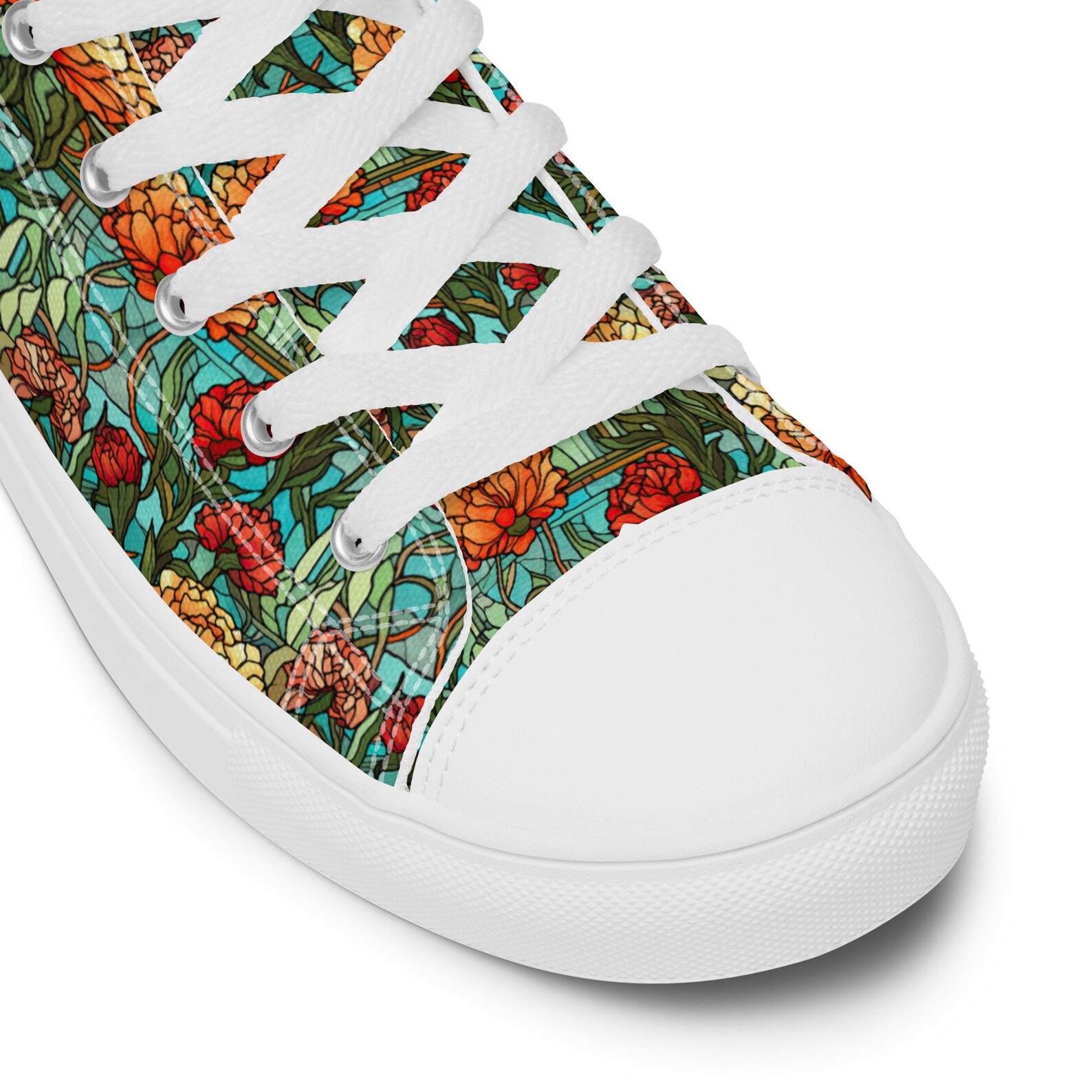 Stained Glass Window Flowers High-top Sneakers Women, Colorful Floral ...