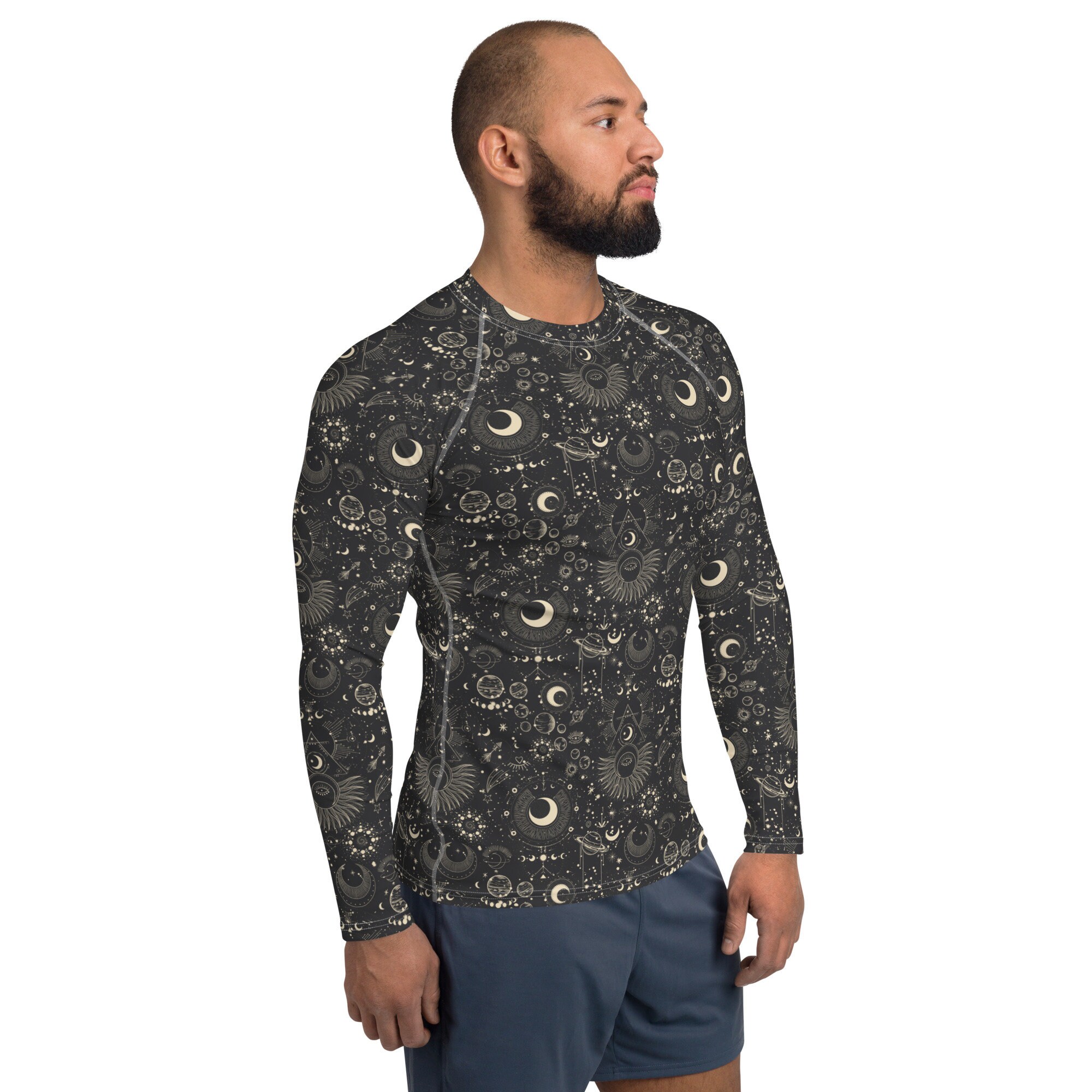 Moon Stars Rash Guard, Yoga Workout Fitness Rash Guard, Long Sleeve Men ...