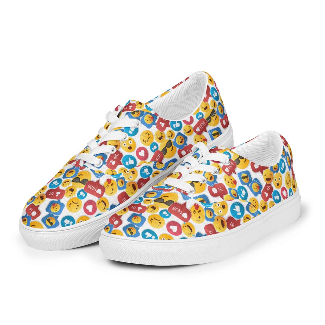 Emojis Emoticons Printed Canvas Shoes Men, Casual Lace-up Shoes ...