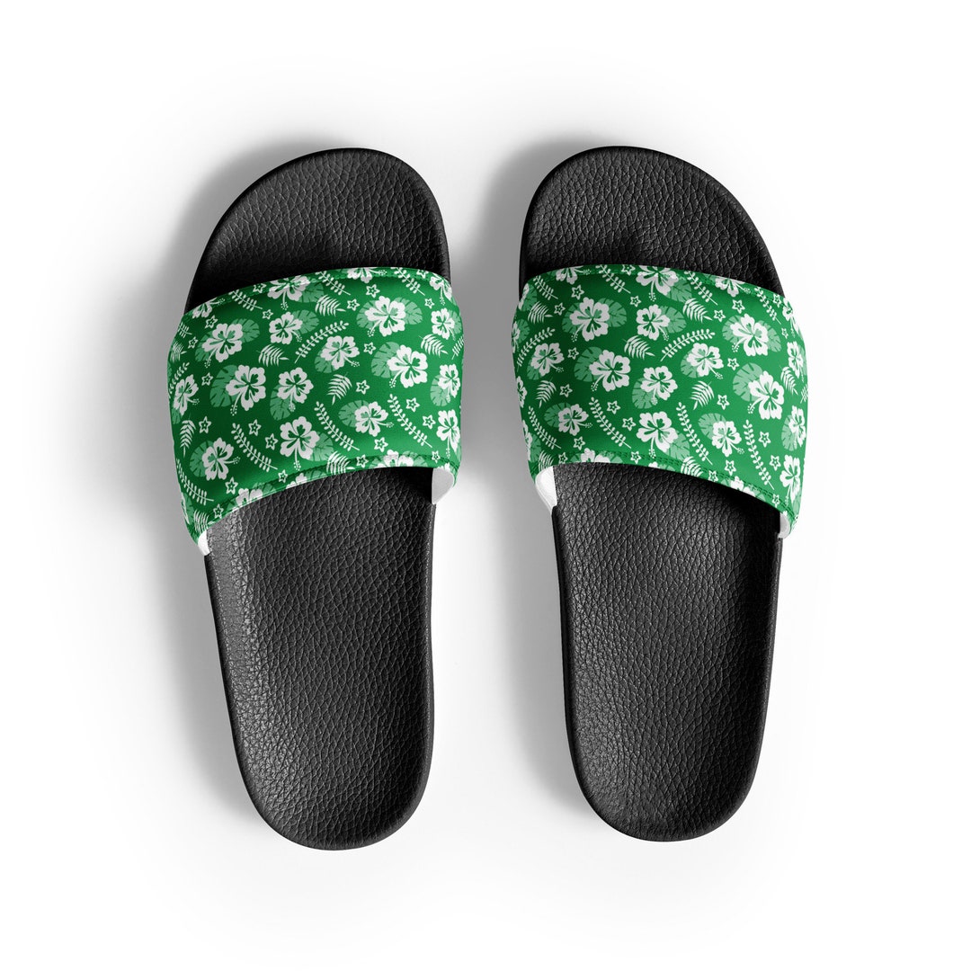 Hawaiian Flowers Printed Slide Sandals, Floral Summer Sandals, All Over ...