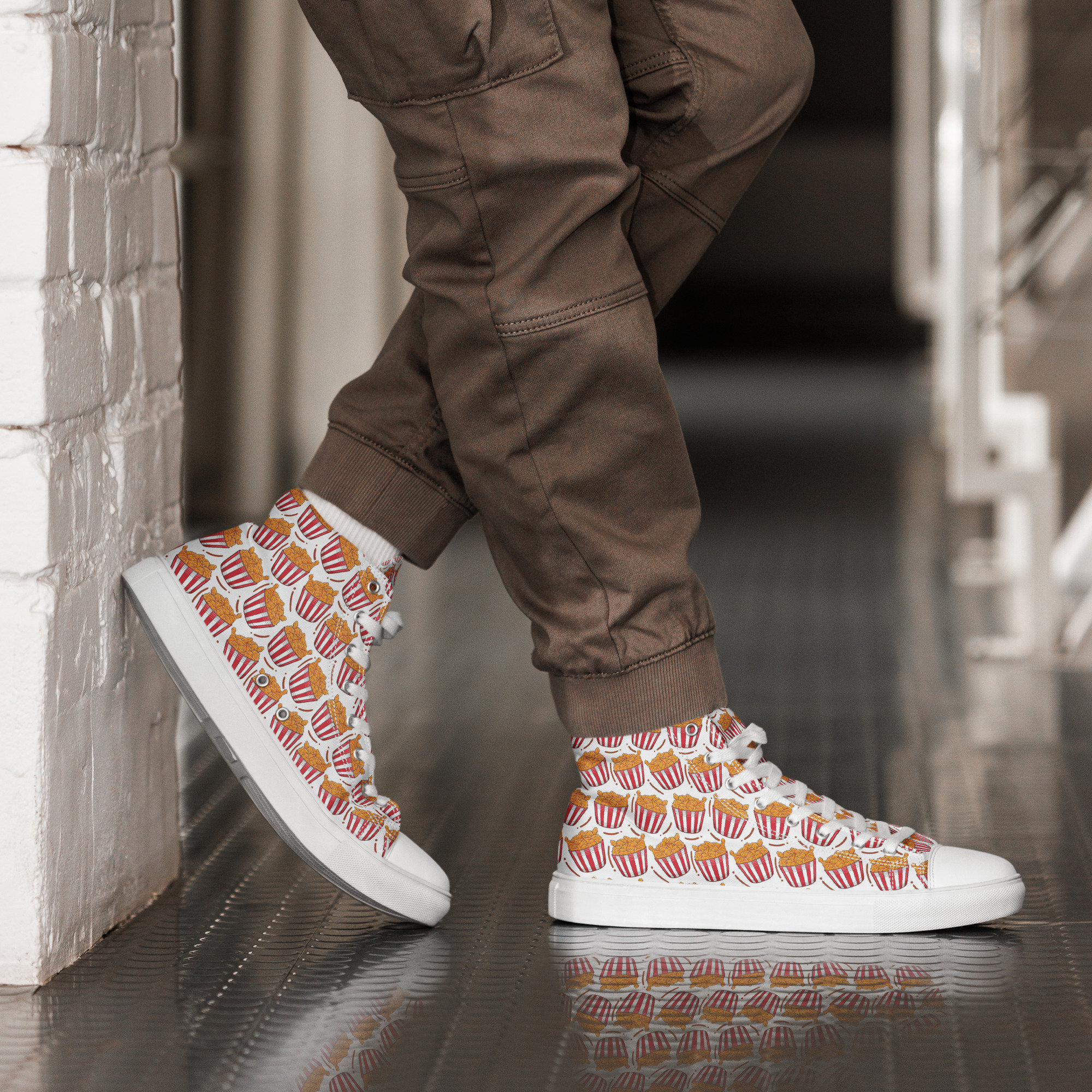 Fried Chicken Fast Food Printed Men's High Top Sneakers, Foodie Lace up ...