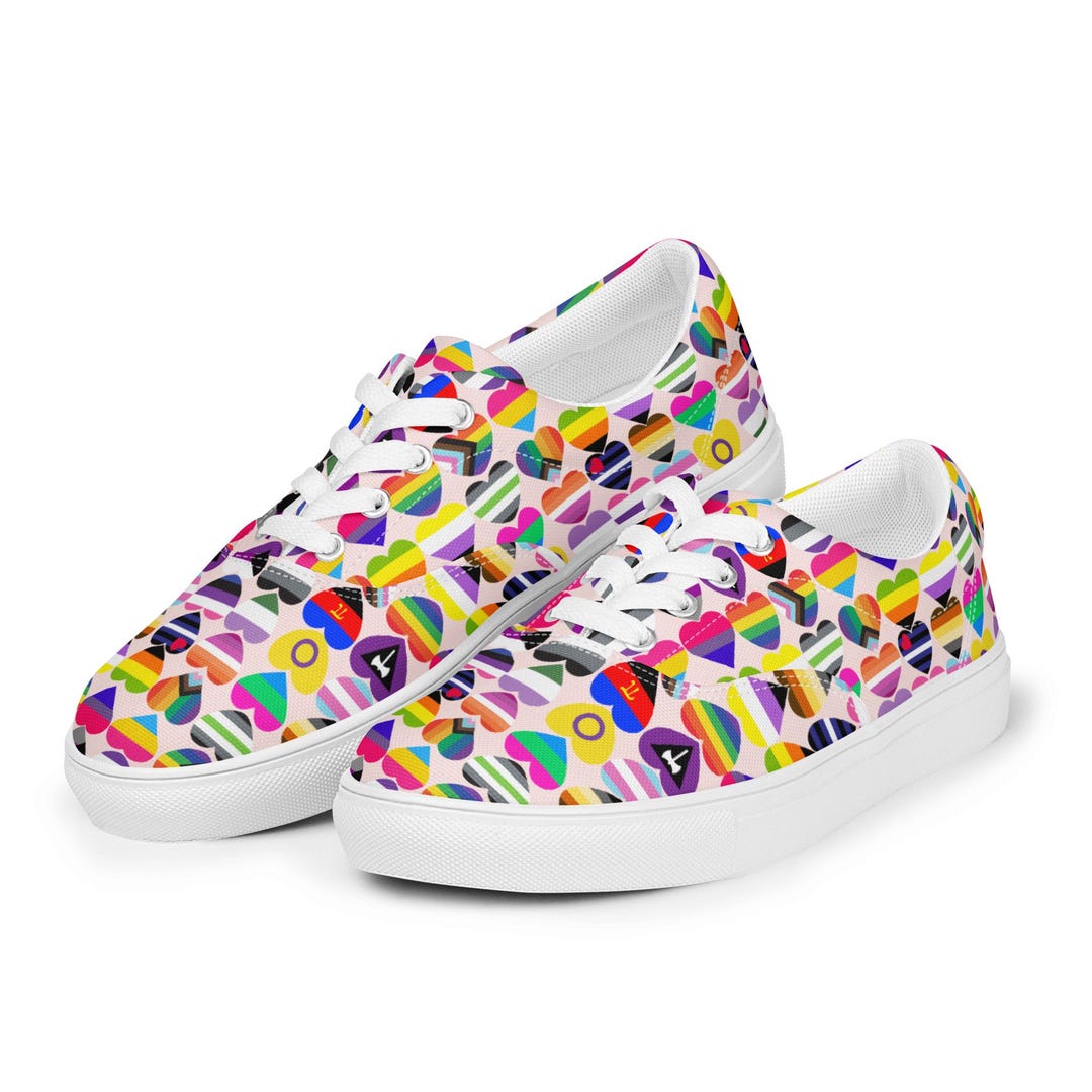 Gay Pride Flag Hearts Mens Canvas Shoes, LGBTQ Pride Low Top Canvas ...
