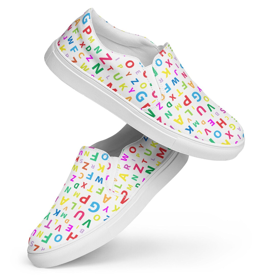 Alphabet ABC Letters Canvas Shoes Men's, AOP Streetwear Slip-on Shoes ...