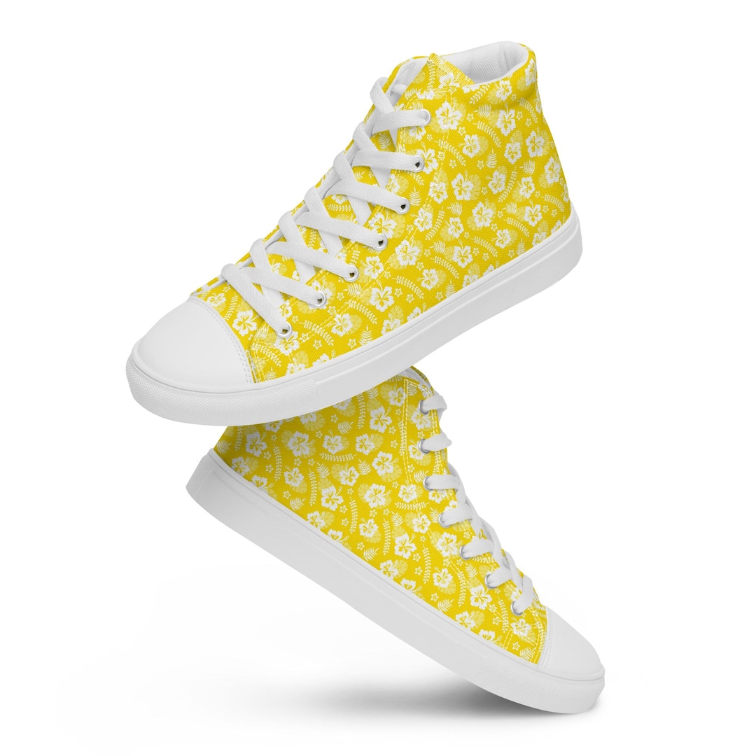 Hawaiian Flowers Printed Men's High-top Canvas Shoes, Floral Converse ...