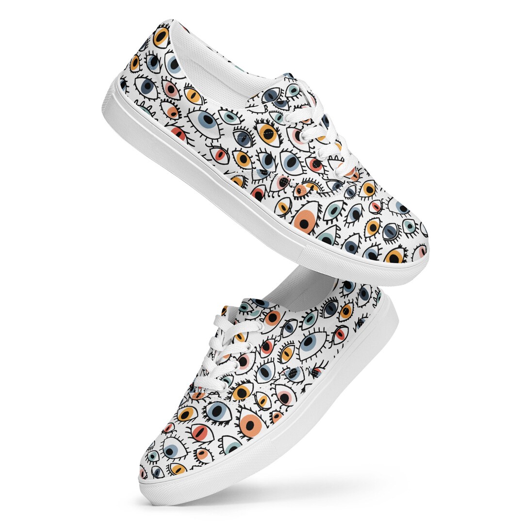 Eyeballs Lace-up Canvas Shoes Women, Eyeball All Over Print Low-top ...