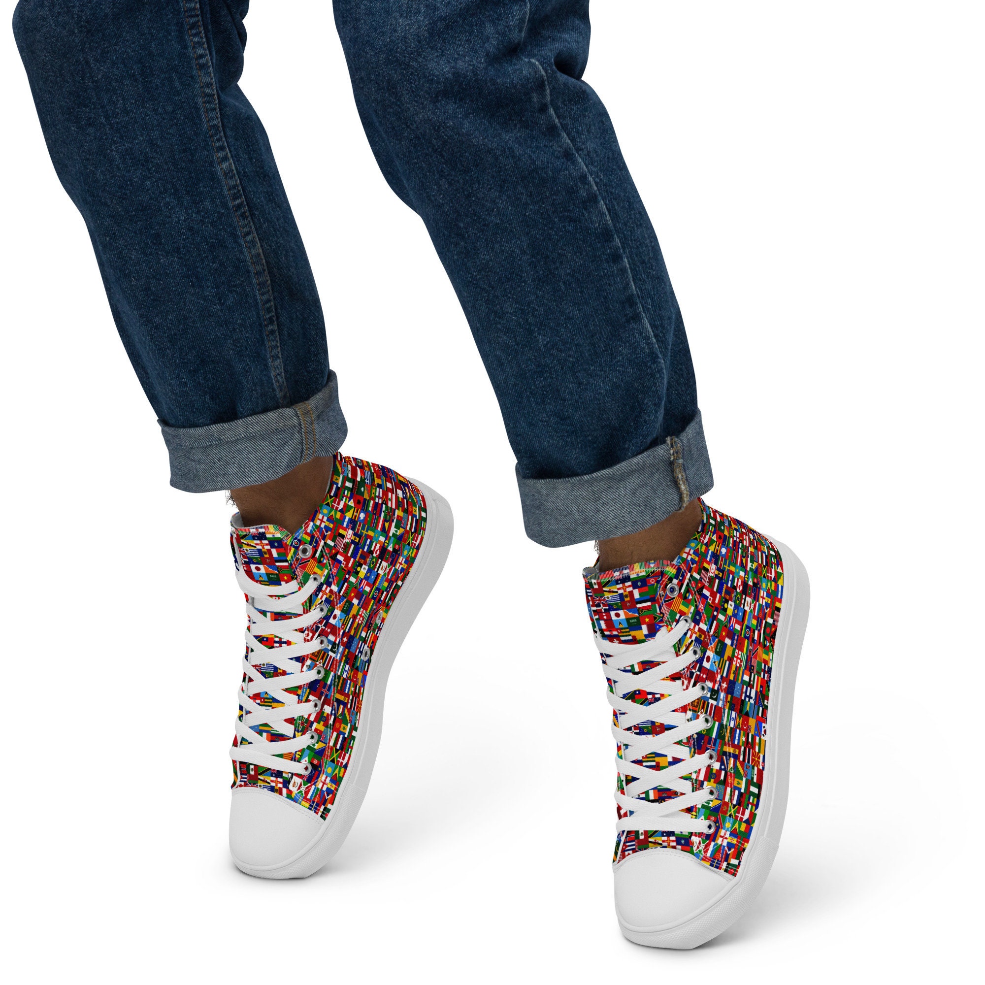 World Flags Printed Men's High Top Sneakers, Geography Lace up Converse ...
