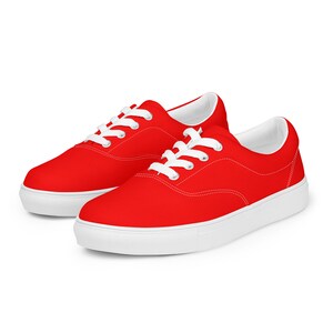 Solid Bright Red Canvas Shoes Women, Hot Neon Red Casual Lace-up Shoes ...