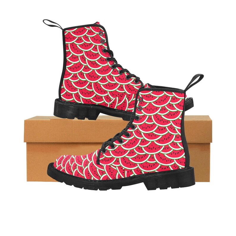 Watermelon Food Fruit Canvas Boots Women, Vegan Gift for Her, Fashion ...