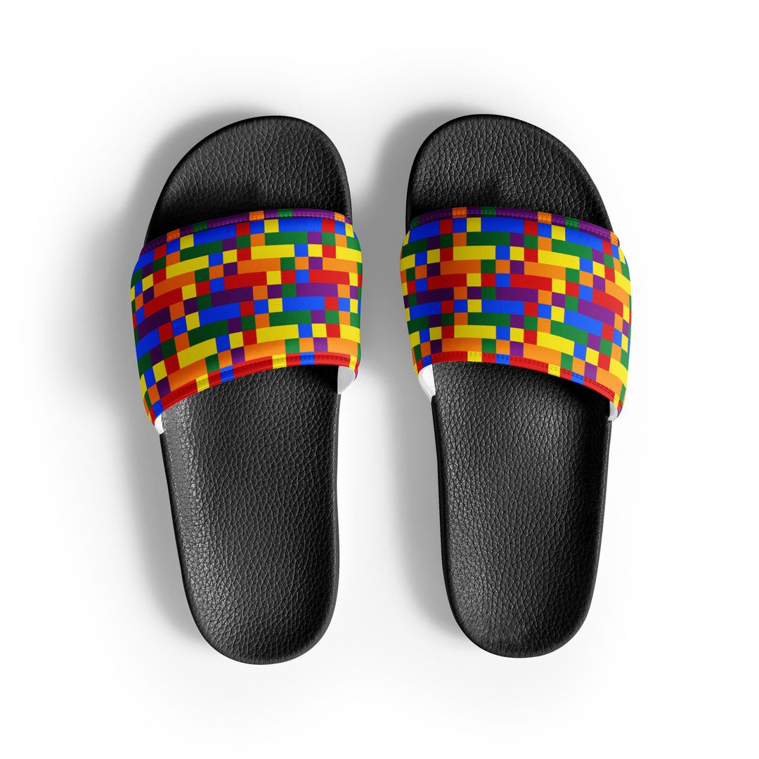 LGBTQ Checker Pride Slide Sandals, Lesbian Summer Beach Sandals Shoes ...