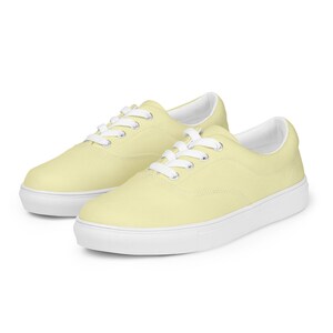 Solid Pastel Yellow Canvas Shoes Women, Light Yellow Casual Lace-up ...