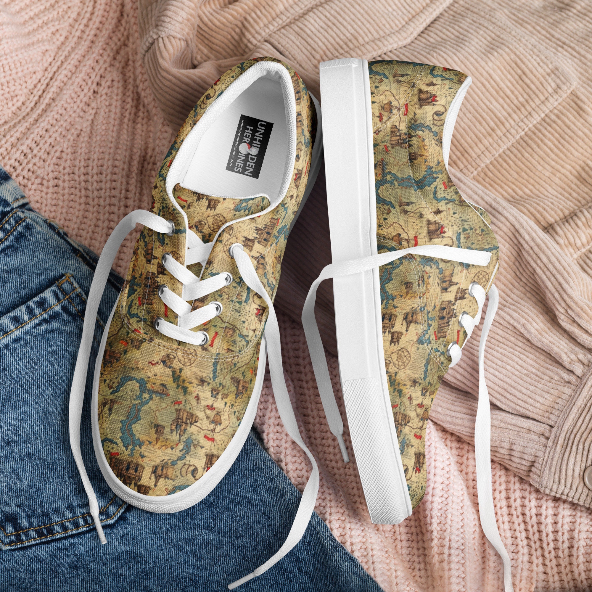 Old World Fantasy Map Printed Lace-up Sneakers Women, Low-top Summer ...