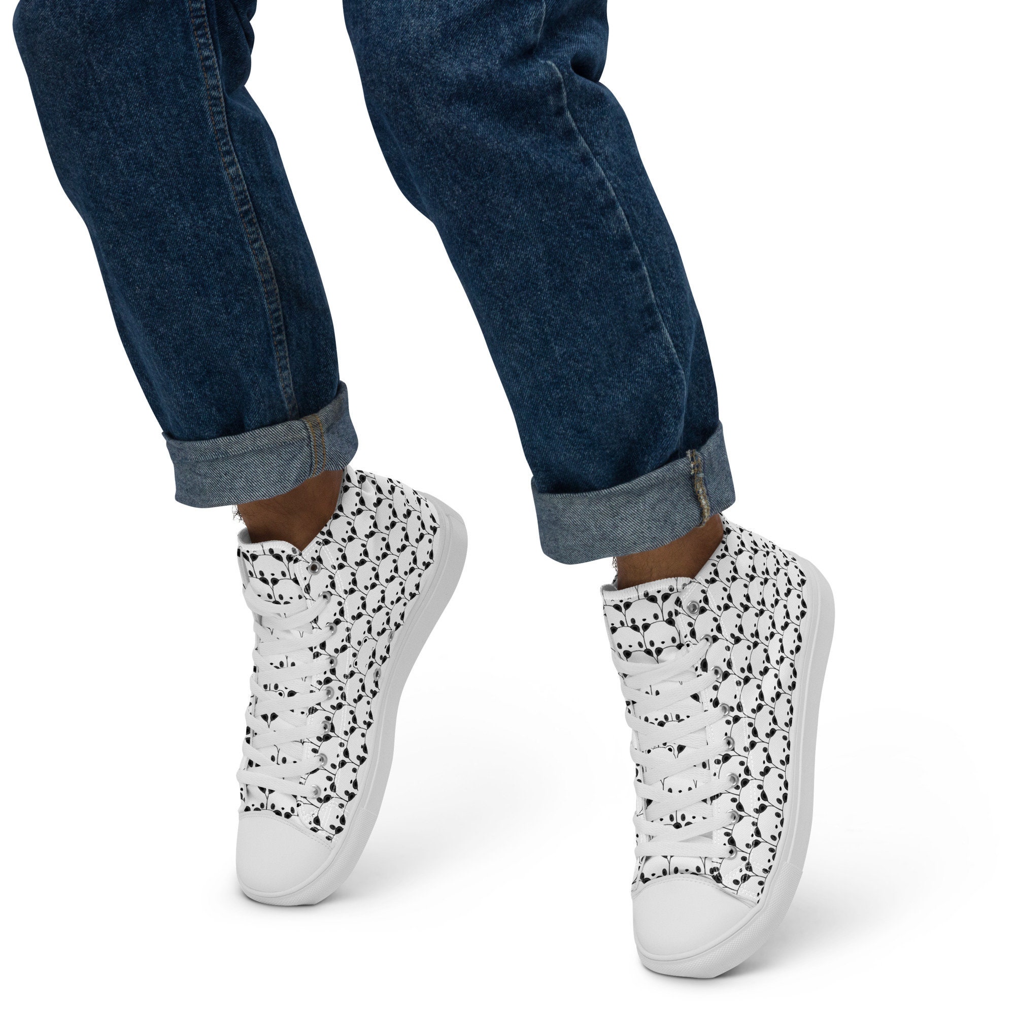 Panda Bears Animal Printed Men's High Top Sneakers, Lace up Converse ...