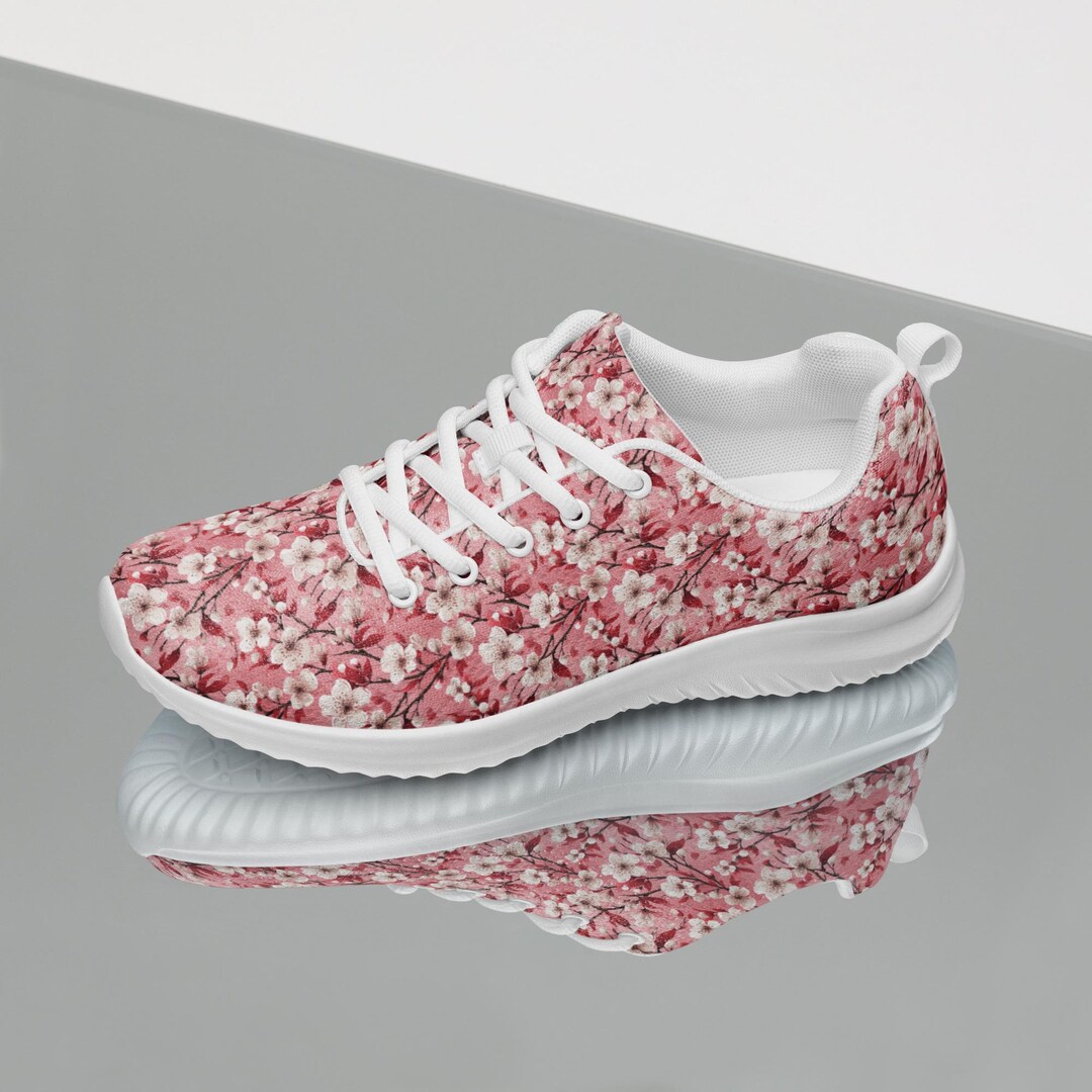 Cherry Blossoms Printed Women's Athletic Shoes, Floral All Over Print ...