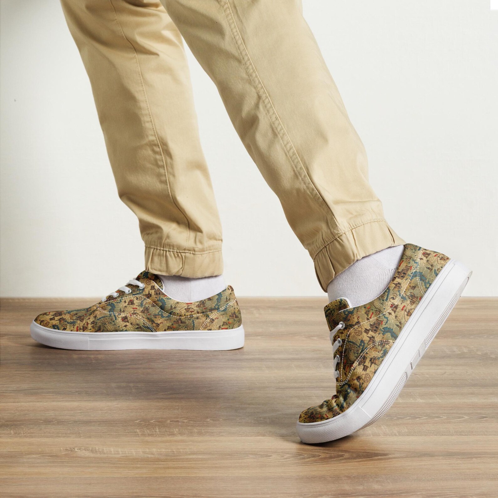 Old World Fantasy Map Printed Mens Canvas Shoes, Geography AOP Canvas ...
