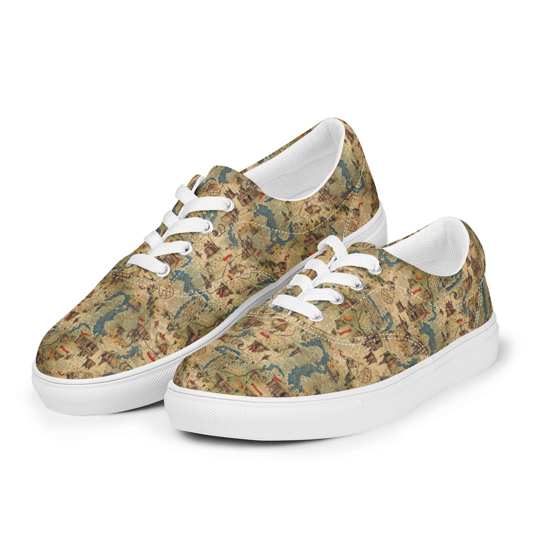 Old World Fantasy Map Printed Mens Canvas Shoes, Geography AOP Canvas ...