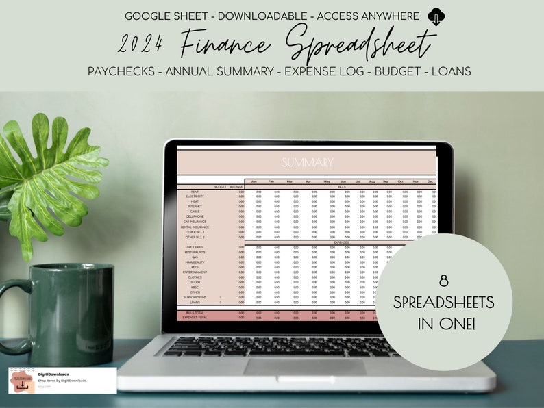 2024 FINANCE SPREADSHEET Google Sheets Planner Monthly Budget ...