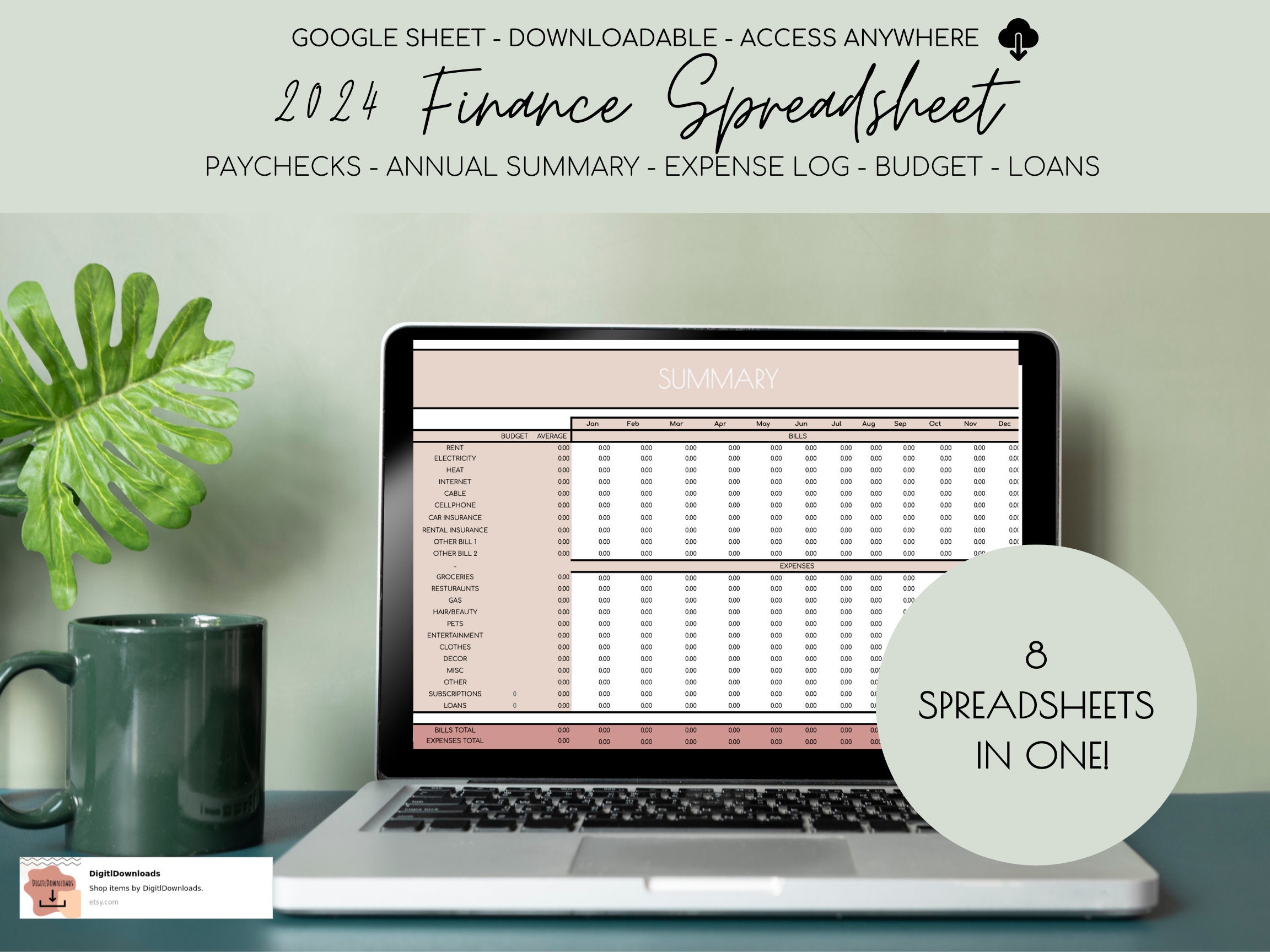 2024 FINANCE SPREADSHEET Google Sheets Planner Monthly Budget ...