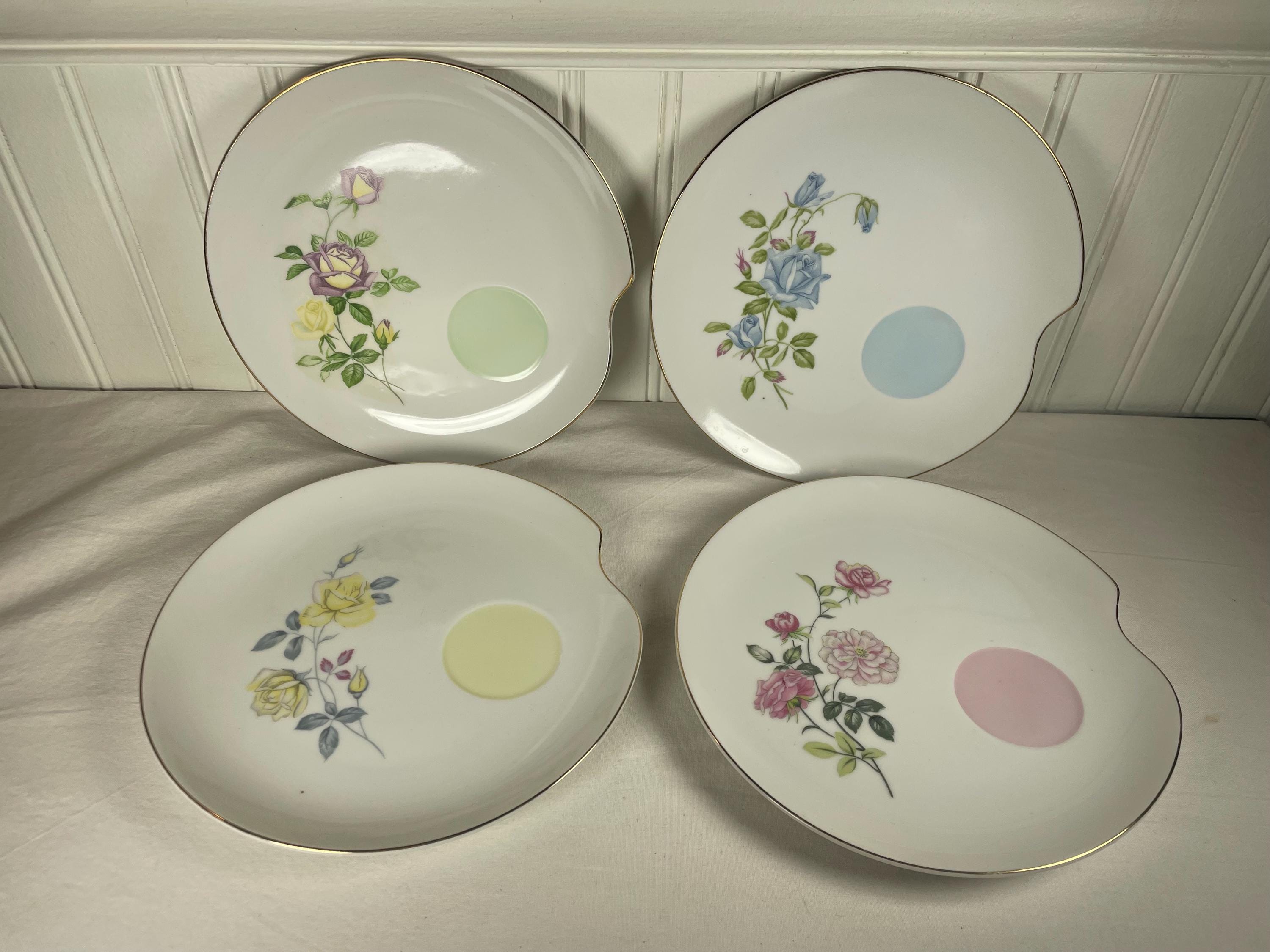 Vintage 50s Lefton China Snack Plates Set of 4 - Hand Painted Floral ...