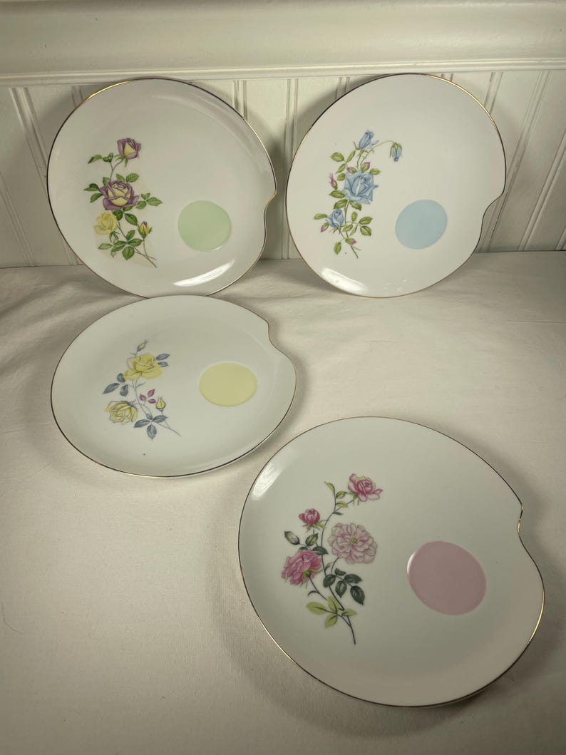 Vintage 50s Lefton China Snack Plates Set of 4 - Hand Painted Floral ...