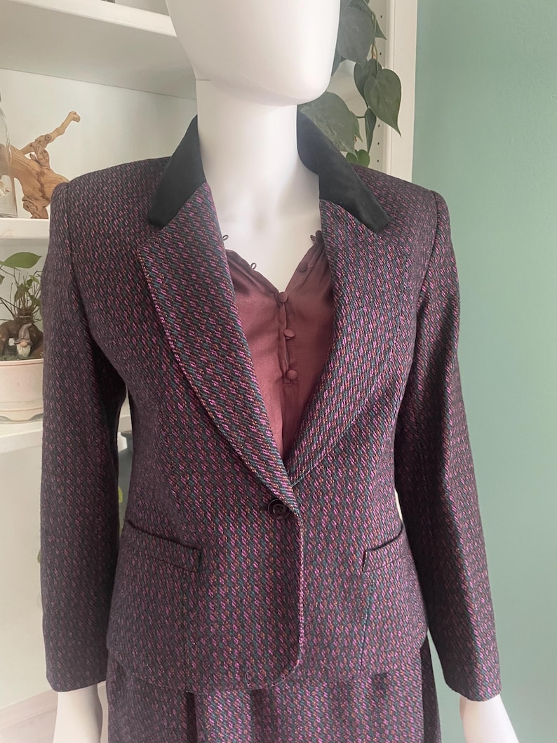 Colorful Vintage 60s 70s Wool Suit Blazer High Waist Skirt Set Union ...