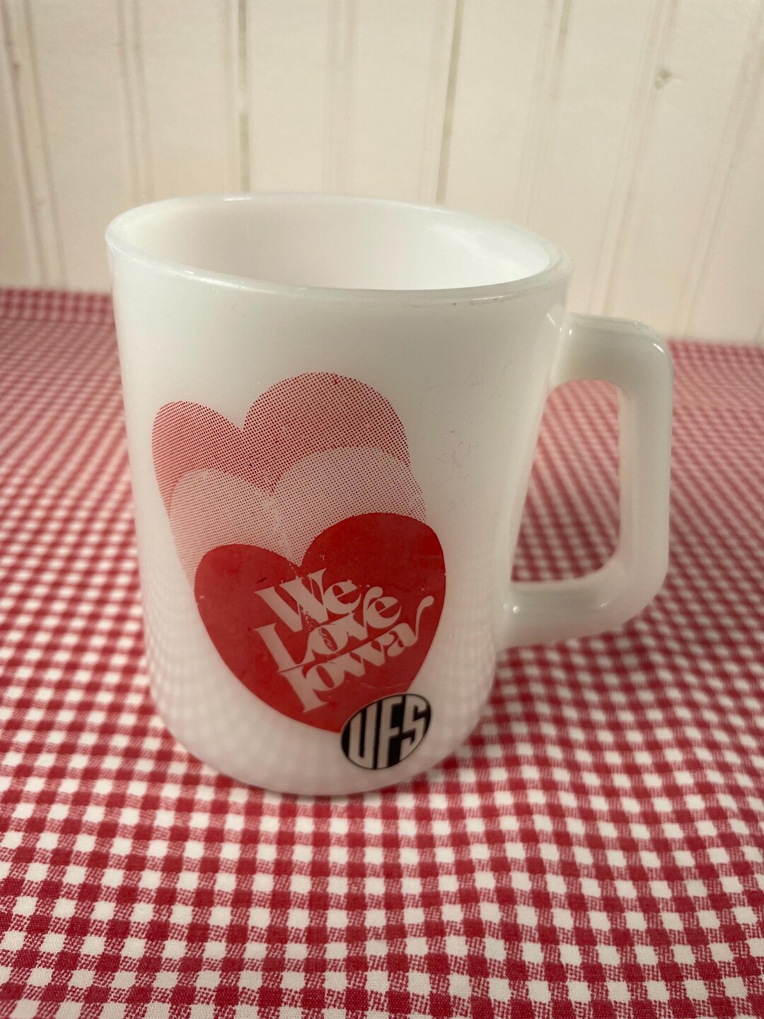 Vintage 60s 70s Fire-king Milk Glass Mug "we Love Iowa" Red Heart ...