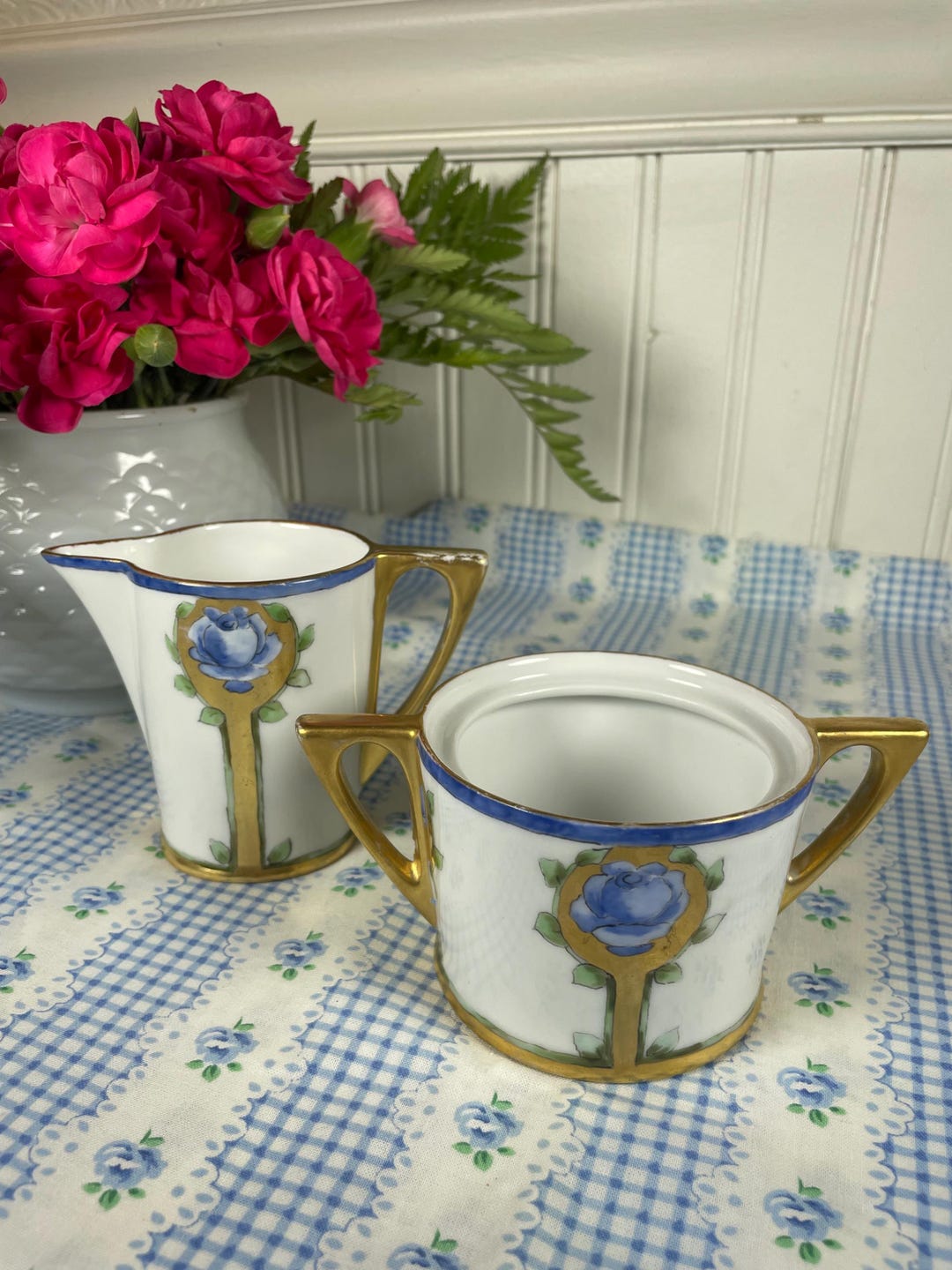 Vintage 20s 30s UNO Favorite Bavaria Sugar and Creamer Set - Blue Rose ...