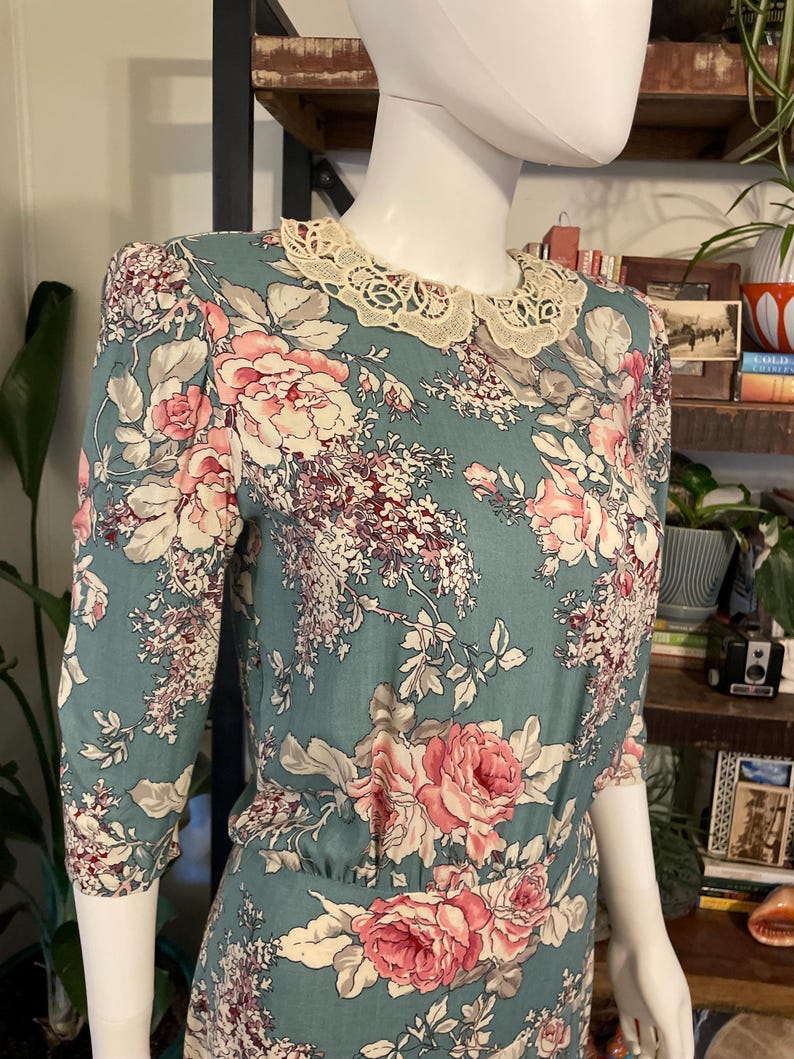 Vintage 80s 90s Michelle Stuart Petite Floral Midi Dress Romantic Drop ...