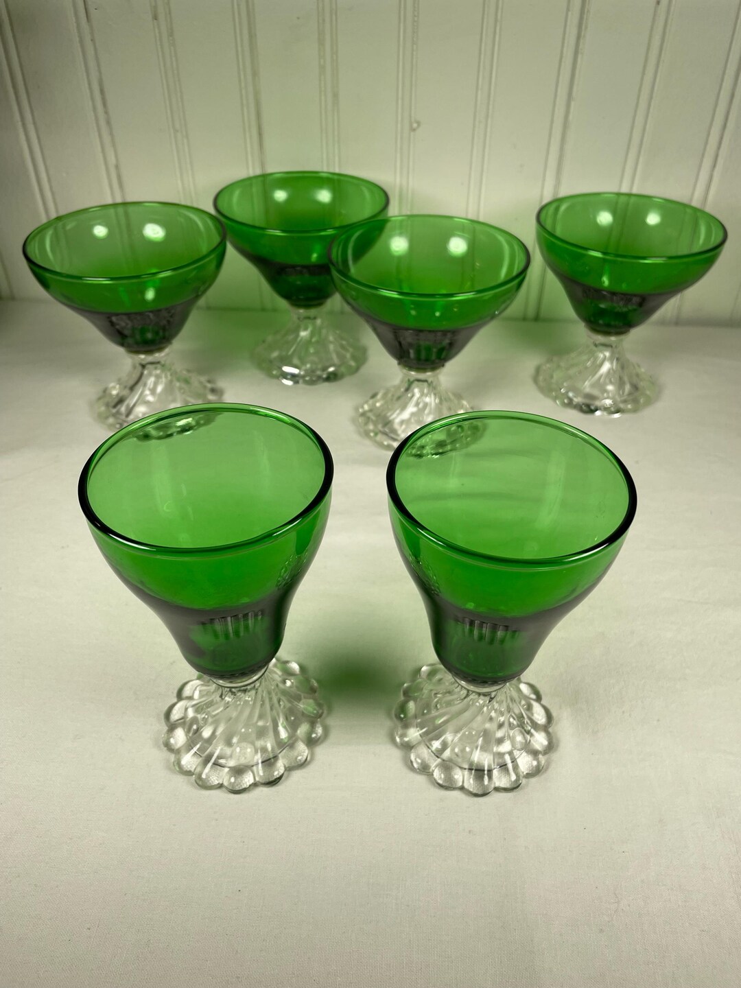Vintage Green Glassware Set of 6 | Mid-century Modern Juice Wine ...