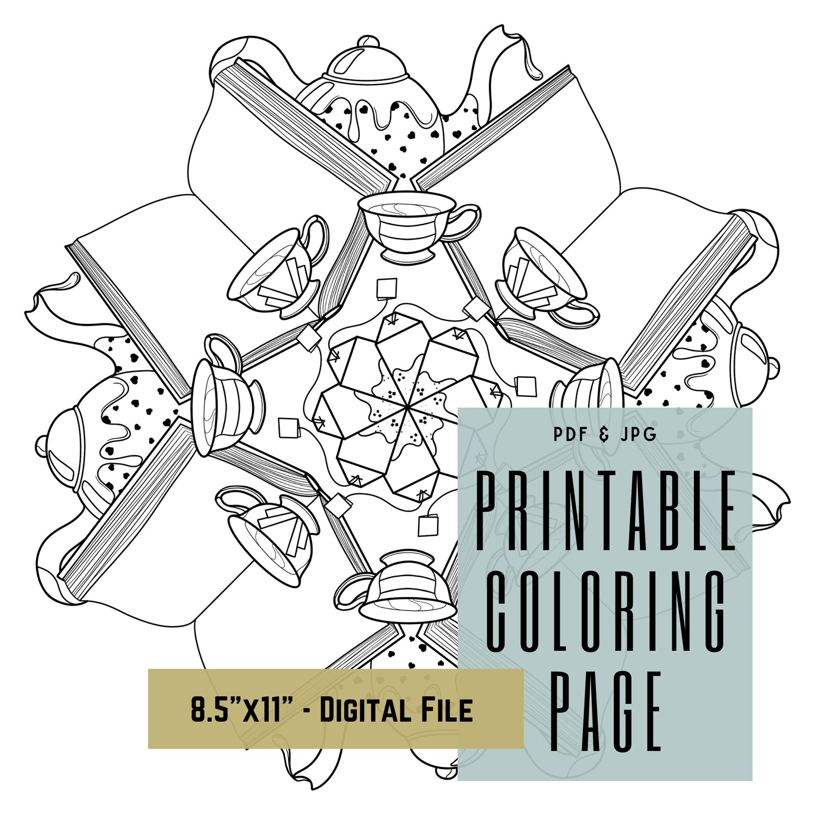 Printable Tea Coloring Page, Mandala, 8.5"x11", JPG & PDF - Etsy