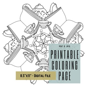 Printable Tea Coloring Page, Mandala, 8.5"x11", JPG & PDF - Etsy