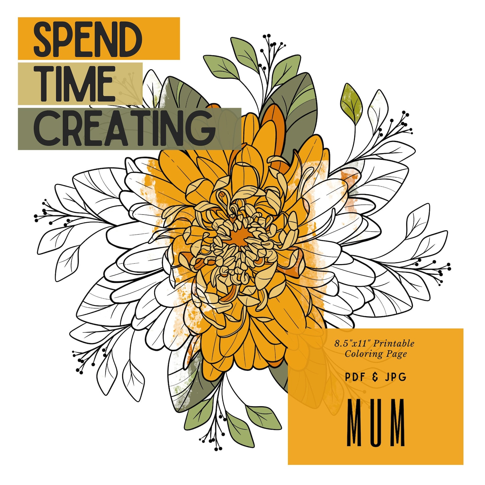 Printable Mum Coloring Page, Mandala, 8.5x11, JPG & PDF - Etsy