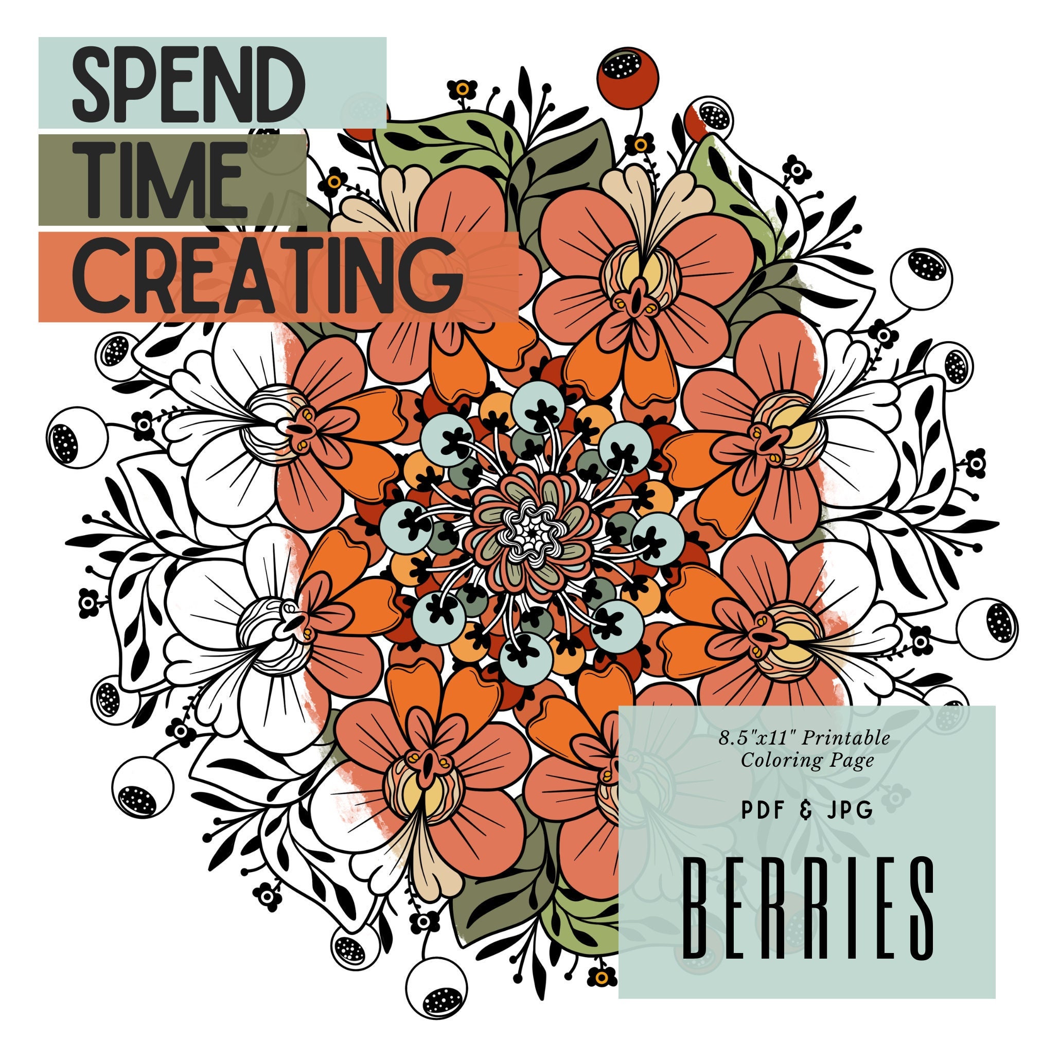 Printable Berries Coloring Page Mandala 8.5x11 - Etsy