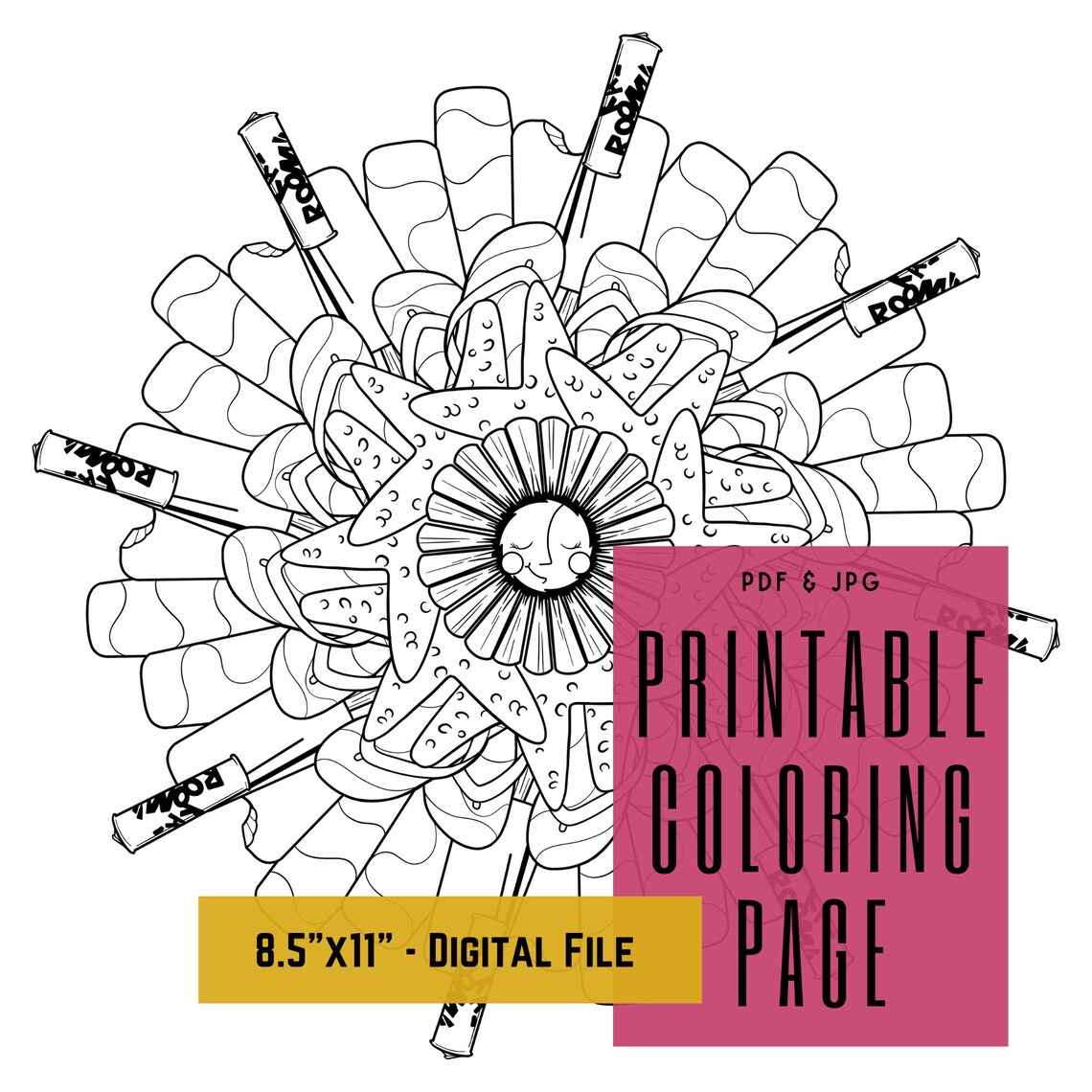 Printable Summer Coloring Page, Mandala, 8.5"x11", JPG & PDF - Etsy