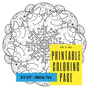 Printable Treats Coloring Page, Mandala, 8.5"x11", JPG & PDF - Etsy
