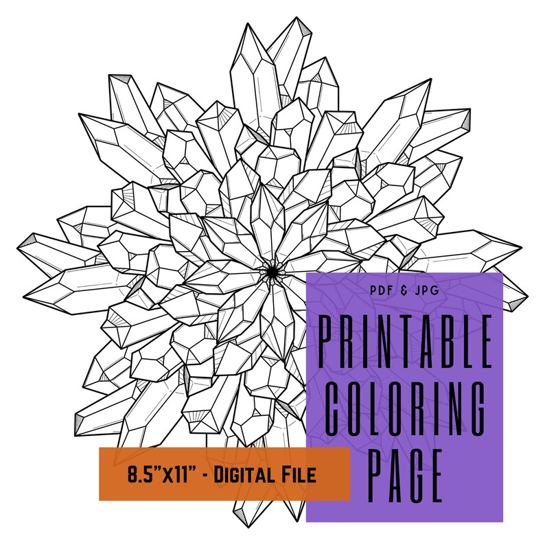 Printable Crystal Coloring Page, Mandala, 8.5x11, JPG & PDF - Etsy
