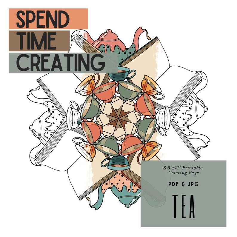 Printable Tea Coloring Page, Mandala, 8.5"x11", JPG & PDF - Etsy