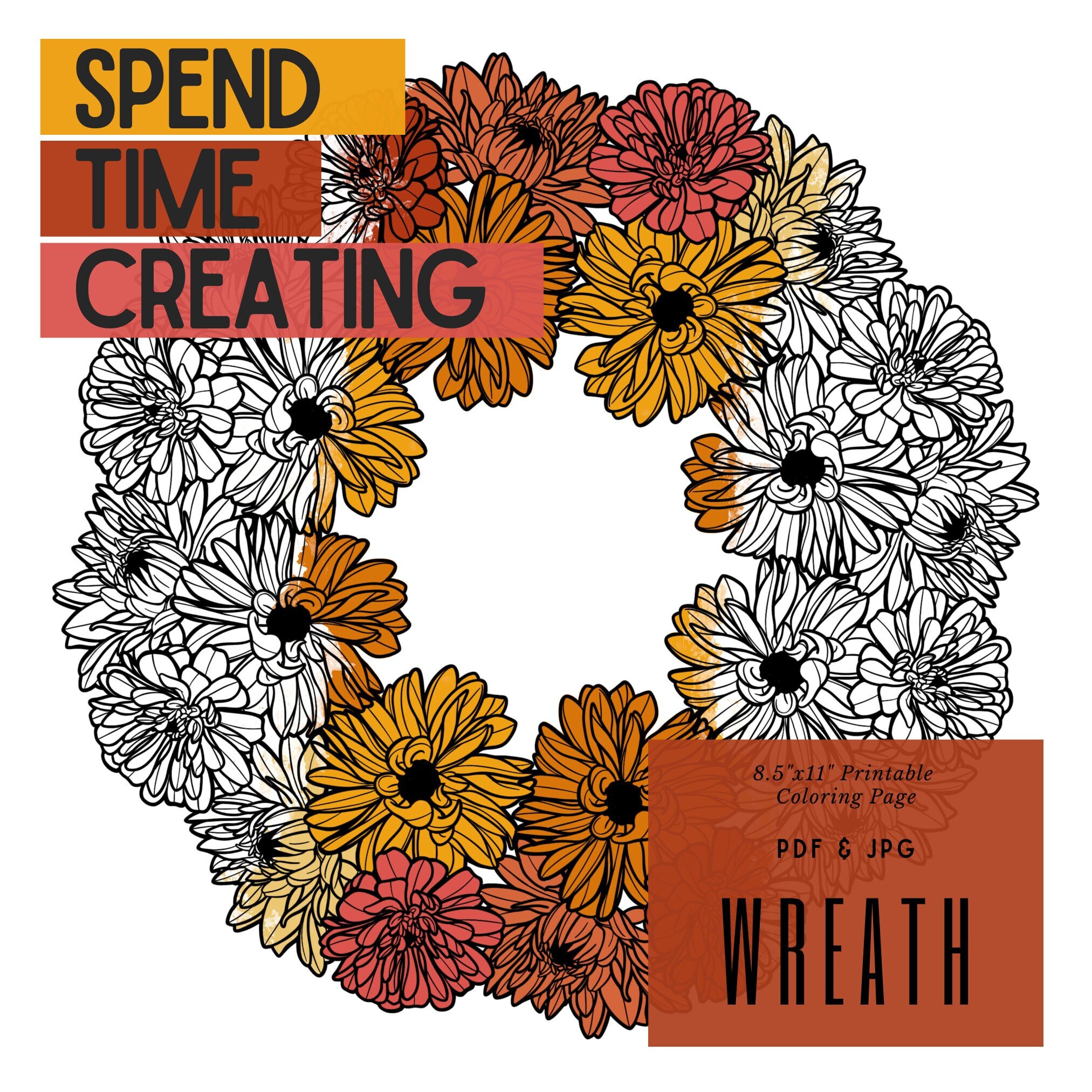 Printable Wreath Coloring Page, Mandala, 8.5x11, JPG & PDF - Etsy