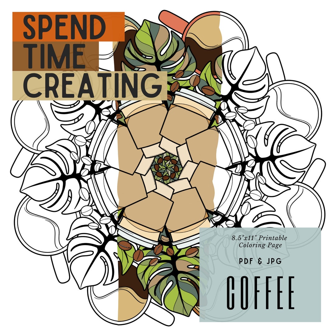 Printable Coffee Coloring Page, Mandala, 8.5"x11", JPG & PDF - Etsy