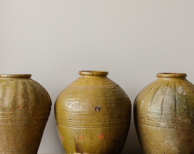 Antique Olive Green Stoneware Rice Wine Jug, Vintage Primitive Vessel ...