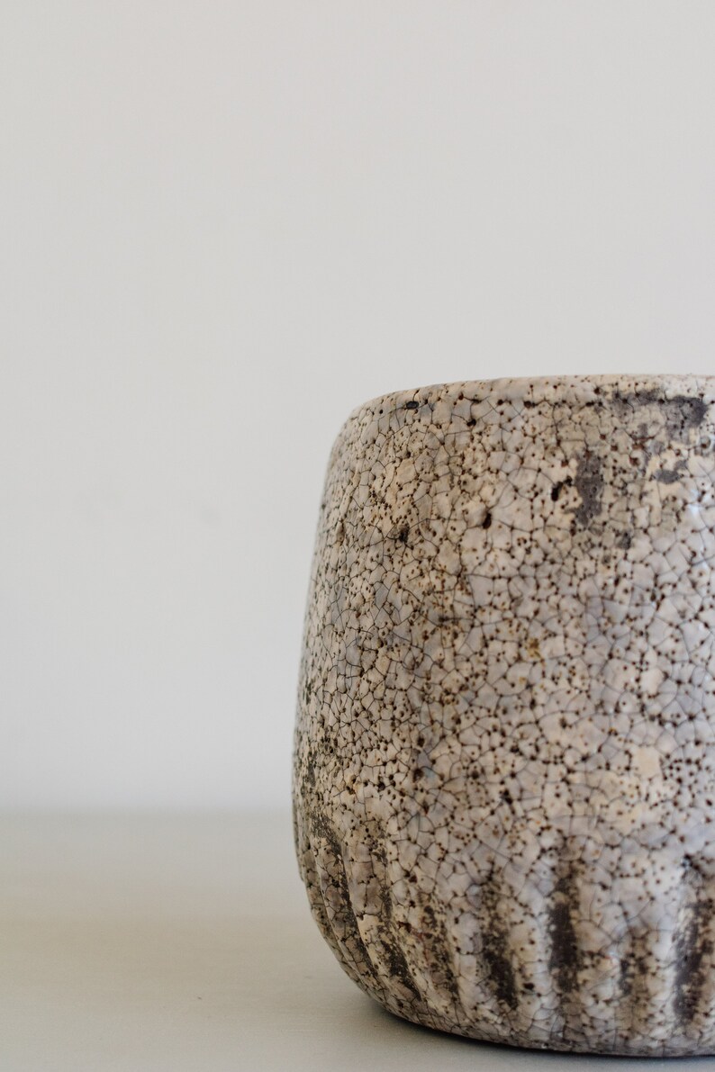 Gray Textured Flower Pots, Vintage Small Planter, Gray Stoneware Garden ...