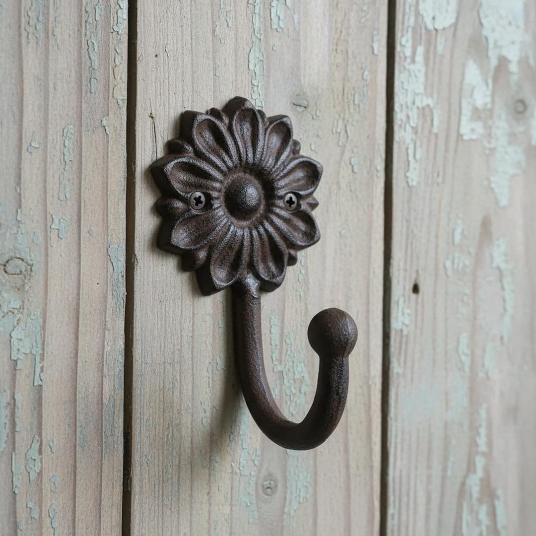 Cast Iron Hook With Floral Design – Vintage Wall Hook – Heavy-duty Coat ...